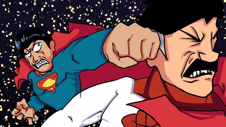 omni man and superman throw hands